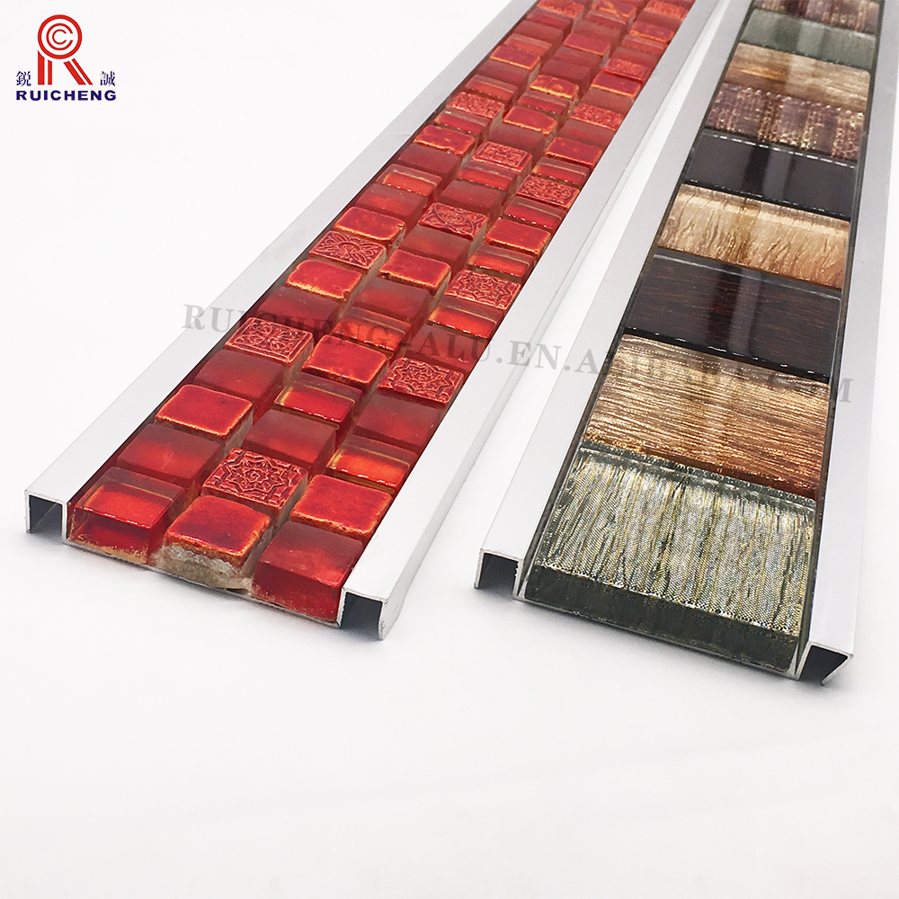 Aluminum Tile Profile With Glass Transition Mosaic Border For Wall Tile ...