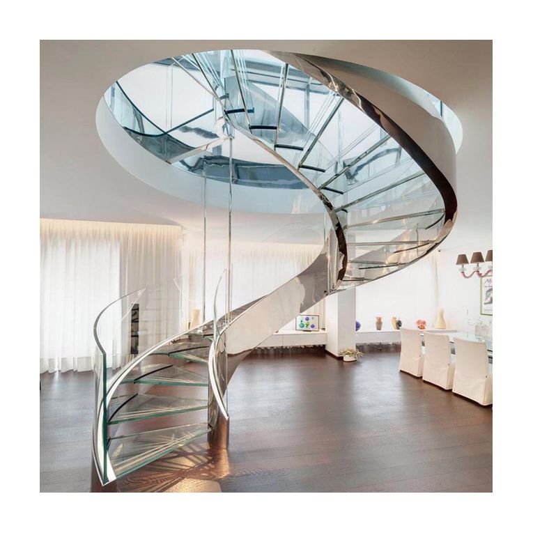 Attic use glass treads spiral stairs / helical staircase for indoor ...