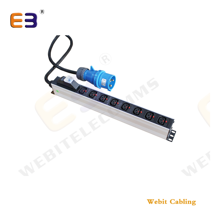 19'' Rack PDU 8 way IEC C13 PDU +16A Commando Industrial Plug 1U 19" Power Distribution Unit ...